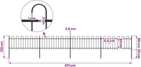 Zahradní plot s obloukem nahoře ocelový 671 x 80 cm černý 277650