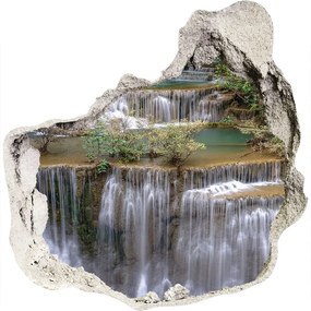 Wallmuralia Díra 3D ve zdi nálepka Vodopád v lese 75x75 cm