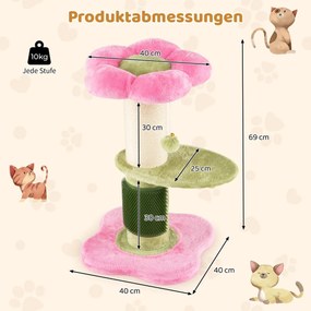 Costway 69 cm Květina Kočka strom s polstrovaným plyšovým sedátkem