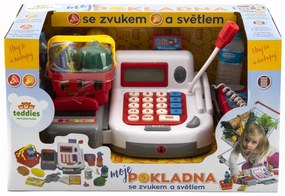 Teddies Pokladna digitální plast 30cm s doplňky na baterie se zvukem se světlem v krabici