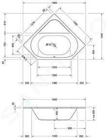 DURAVIT - D-Code Vana rohová 1400x1400 mm, bílá (700137000000000)