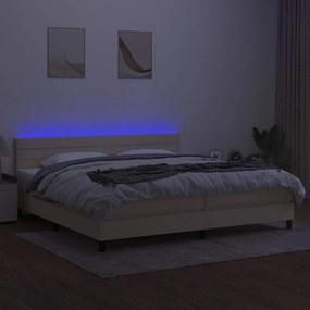 Box spring postel s matrací a LED krémová 200x200 cm textil 3133266