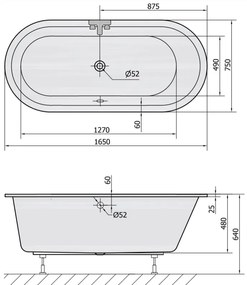 Polysan ASTRA O oválná vana 165x75x48cm, bílá, 35611