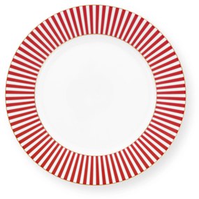 Pip Studio Royal stripes talíř Ø21cm,  bílo-tmavě růžový (snídaňový talíř tenkostěnného porcelánu)