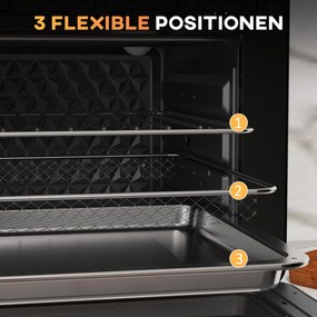 HOMCOM malá trouba 20L 1400W 90-230℃ s časovačem na 1 hodinu 3 polohy roštu Plech na pečení Žehlička Černá 36cm x 37,7cm x 34,5cm