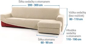 Super strečové potahy NIAGARA smetanová sedačka s otomanem vpravo (š. 200 - 300 cm)