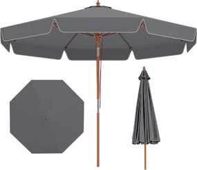 Costway 300 cm vroubkovaný slunečník s naklápěcím mechanismem s dřevěnou tyčí