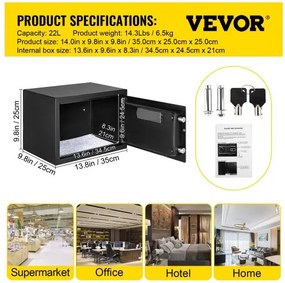 Trezor, 22,7 l Trezor na peníze se zámkem na otisky prstů a digitálním zámkem
