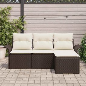 Set pohovek 4 ks 4-Počet míst Hnědá a krémová polyratan 3345308