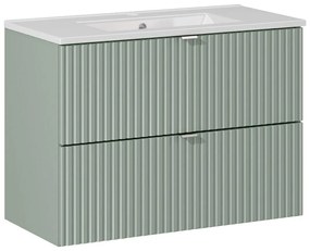 Závěsná skříňka Line Reed Green se zápustným umyvadlem 80 cm zelená/bílá