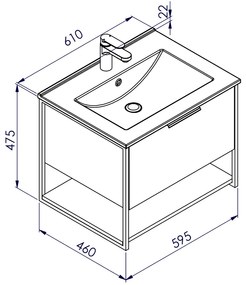 BPS-koupelny Koupelnová skříňka s keramickým umyvadlem Kubus OC ZV 60