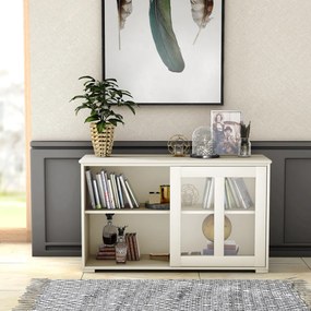 Costway Příborník s posuvnými dvířky 106,5 cm, krémově bílý