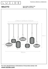 Lucide 45386/07/62 závěsné svítidlo Maloto jantarové, 7xE27, 150cm