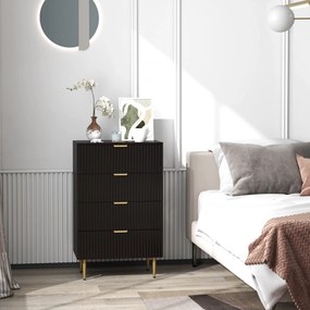 HOMCOM komoda se 4 zásuvkami, ložnicová komoda, moderní úložný nábytek s úchyty a zlatými nohami, rozměry 60 x 40 x 96 cm, černá
