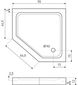 Novoterm Pětiúhelníková akrylátová sprchová vanička NV-Prato 90x90 černá, vysoká