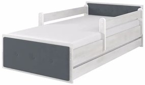 Dětská postel Max XL Čalouněná 180x90 cm - Norská borovice - 2x krátká zábrana bez šuplíku - čalounění Šedá