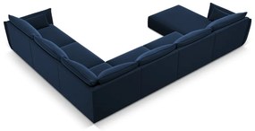 Tmavě modrá sametová rohová pohovka (pravý roh/do "U") Vanda – Mazzini Sofas