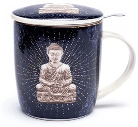 Milujeme Kameny Hrnek s víčkem a sítkem - Buddha - porcelán