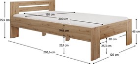 Postel, 120x200, dub artisan, BASIS