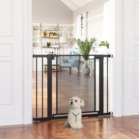 PawHut Zabradlí pro psy, Ochrana schodů, Bezvrtací záchrana, Bariéra pro šířku 75-103 cm, Automatické zavírání, Pro děti a kočky, Ocel, Černá