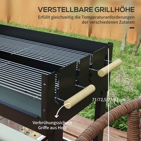 Outsunny gril na dřevěné uhlí BBQ kempinkový gril se dvěma rošty a odkládací plochou, kovový, černý 113x53,5x82,5cm na zahradu a terasu | Aosom.de