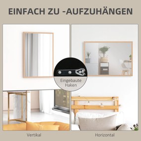 HOMCOM Nástěnné zrcadlo 50 x 70 cm Dekorativní zrcadlo se 4 háčky, obdélníkové zrcadlo do ložnice, koupelny