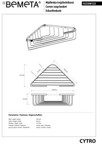 Bemeta Design CYTRO: Polička, do sprchy, rohová -