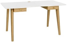 OnaDnes -20% Bílý pracovní stůl Woodman Nice s dubovou podnoží 140x70 cm
