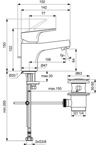 Ideal Standard Cerabase - Umyvadlová baterie H60 s kovovou odtokovou garniturou, chrom BD393AA