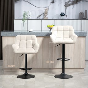 HOMCOM Barová židle Sada 2 kusů Retro design Výškově nastavitelná Umělá kůže Optika lnu Krémová + Černá