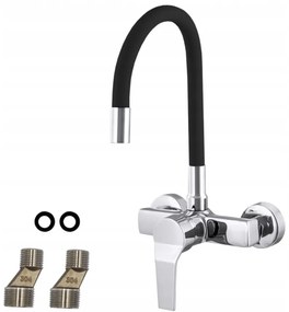 Gamma Flex, nástěnná dřezová baterie s elastickým ramenem, černá-chromová, GMA-BFXS-BK