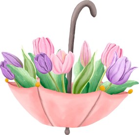 PIPPER. Textilní samolepka na zeď "Deštník s tulipány"