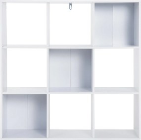 Bílá knihovna HOMCOM pro domácnost a kancelář, moderní regál s 9 přihrádkami z dřevotřísky, 91x29,5x91cm | Aosom