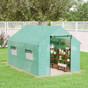 Fóliový skleník Outsunny 2x3x2m odolný proti větru s rolovacím oknem a UV ochranou, ideální pro rajčata, robustní ocelová konstrukce v zelené barvě |