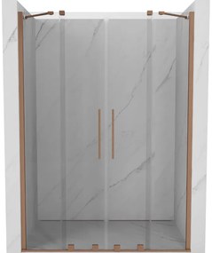 Mexen Velar Duo, posuvné dveře do otvoru 150x200 cm, 8mm čiré sklo, měděná matná, 871-150-000-02-65