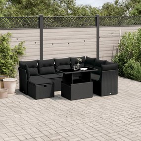 8dílná zahradní sedací souprava s poduškami černá polyratan 3274675