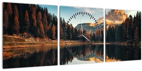 Obraz - Alpy, Itálie, Dolomity, Lago Antorno (s hodinami) (90x30 cm)