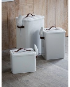 Garden Trading Plechová dóza na granule Medium Leather Handle 7 l, bílá barva, kov, kůže