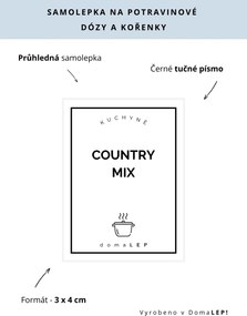 Samolepka na kořenky COUNTRY MIX průhledná 3 × 4 cm tučné písmo