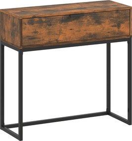 HOMCOM Konzolový stolek, předsíňový stolek s zásuvkou, průmyslový design, do předsíně nebo obývacího pokoje, 80x30x76 cm, černá