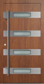 Vchodové dveře s ocelovým opláštěním FM Turen model AC06 Orientace dveří: Levé, otevírání dovnitř, Dekor: Zlatý dub, Standardní rozměr dveří včetně rámu: 100 cm x 210 cm - vnější rozměr rámu