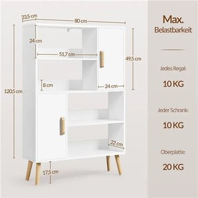 Knihovna Yaheetech – bílá, 80 cm (délka) × 23,5 cm (šířka) × 120,5 cm (výška) (257376192747)