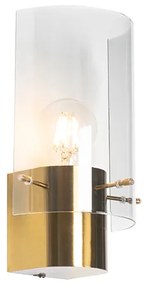 Vintage nástěnná lampa mosazná s kouřovým sklem - Vidra