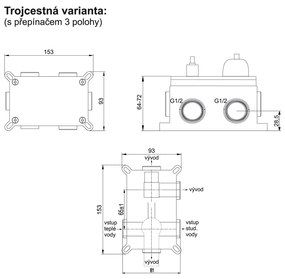 Mereo Dita sprchová sada s podomítkovou baterií 3cestná hranatý kryt mosaz chrom CB60157C2N