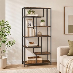 Industriální rustikální knihovna 180 cm, 6 polic