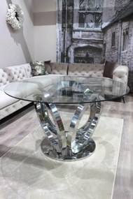 Stříbrný skleněný jídelní stůl 130cm 75cm