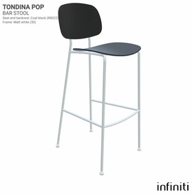 Barová židle Tondina Pop Barva kovové konstrukce: Matt white 30, Barva sedáku a opěradla z recyklovaného plastu: Black IS001