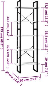 Knihovna s 5 policemi bílá 60 x 30 x 175 cm borové dřevo 3081984