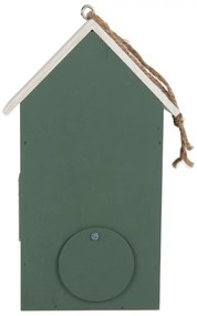 Zelená dřevěná budka pro ptáčky s listy a cedulí Welcome – 15x10x22 cm