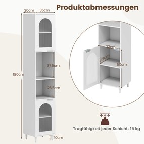 Costway Vysoká koupelnová skříňka Tenký domácí organizér se dvěma rýhovanými